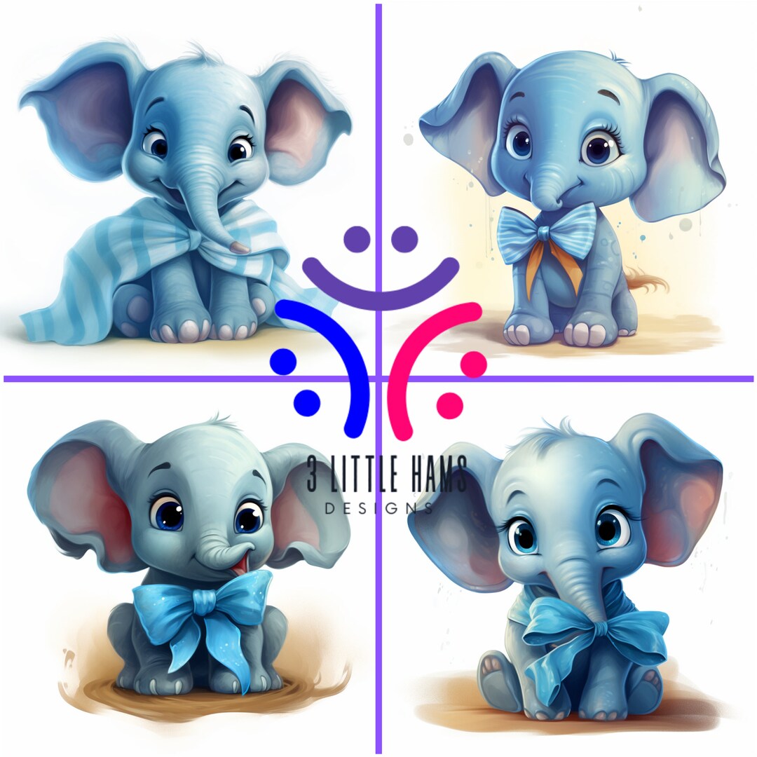 Elephant, Cute Blue Baby Elephant in a Blue Bow, Nursery, Kids - Etsy