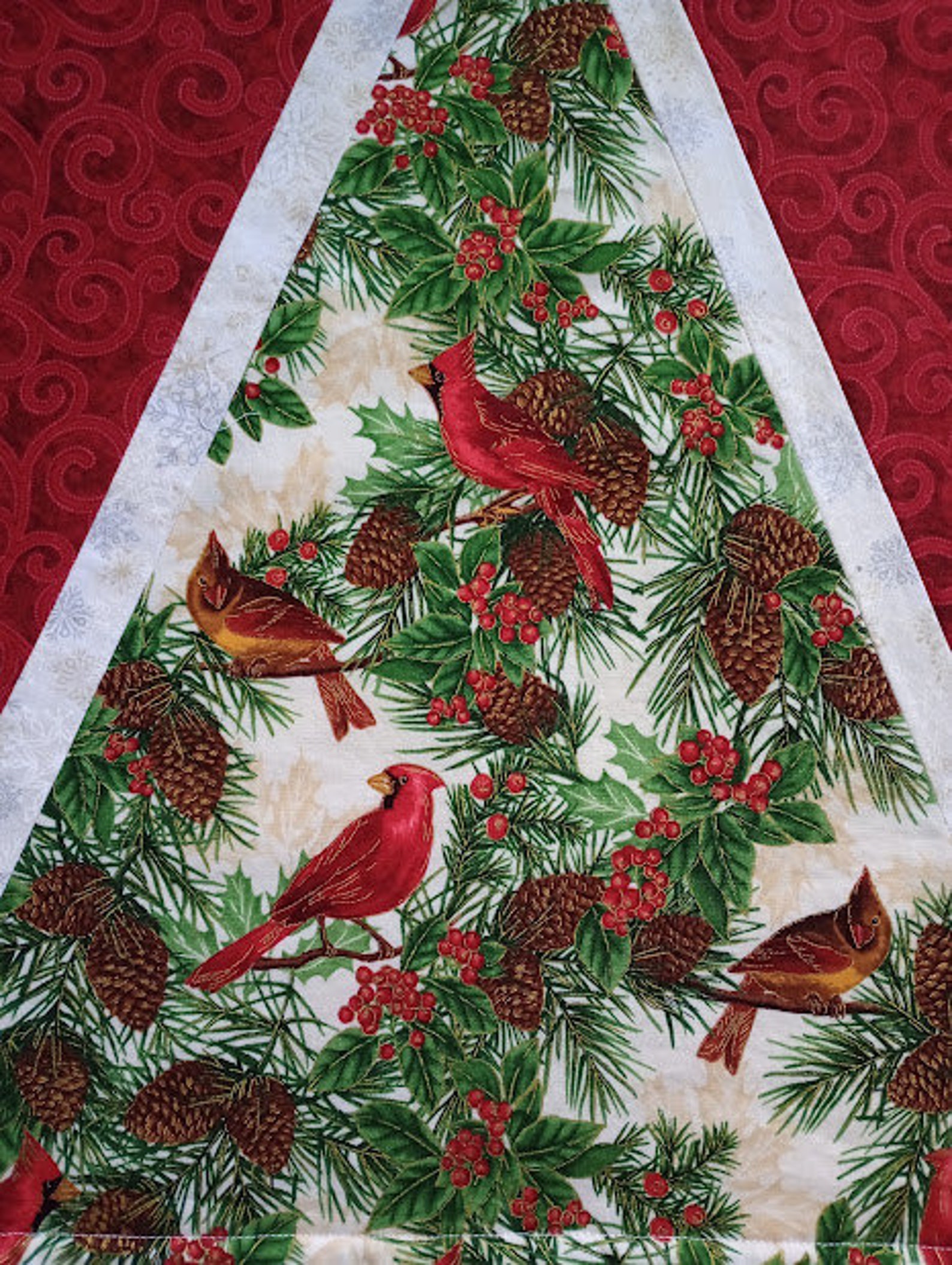 Handmade Christmas Tree Skirt With Cardinals and Classic Red - Etsy