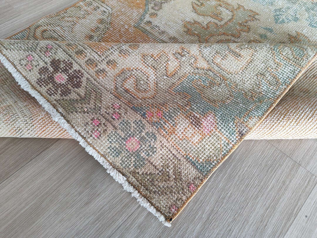 3.1x7.2 Ft Orange Blue Beige Vintage Runner, 3x7 Handmade Turkish ...