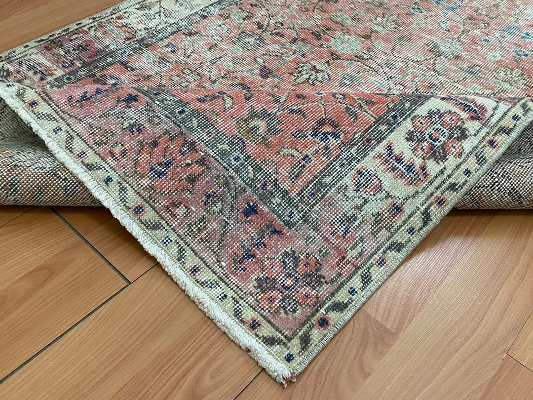 4x7 Faded Pink Beige Blue Turkish Rug, 4x7 Handmade Vintage Rug,oushak ...