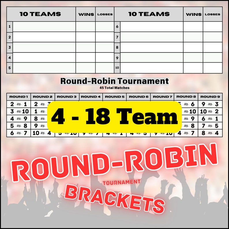 Printable Round-robin Tournament Brackets 4 to 18 Team Templates - Etsy