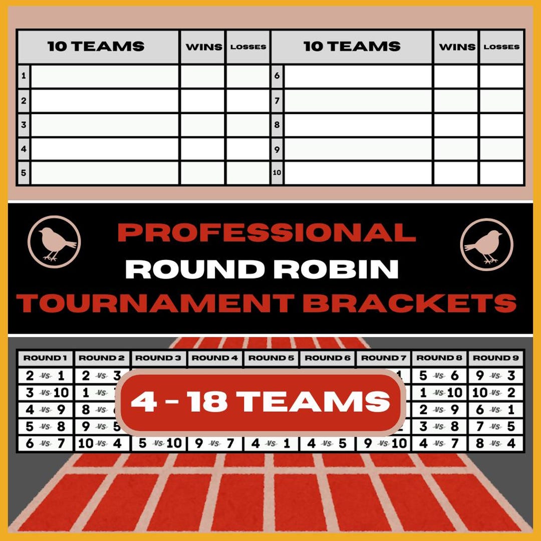 Professional Round-robin Tournament Brackets (printable) - 4 to 18 Team ...