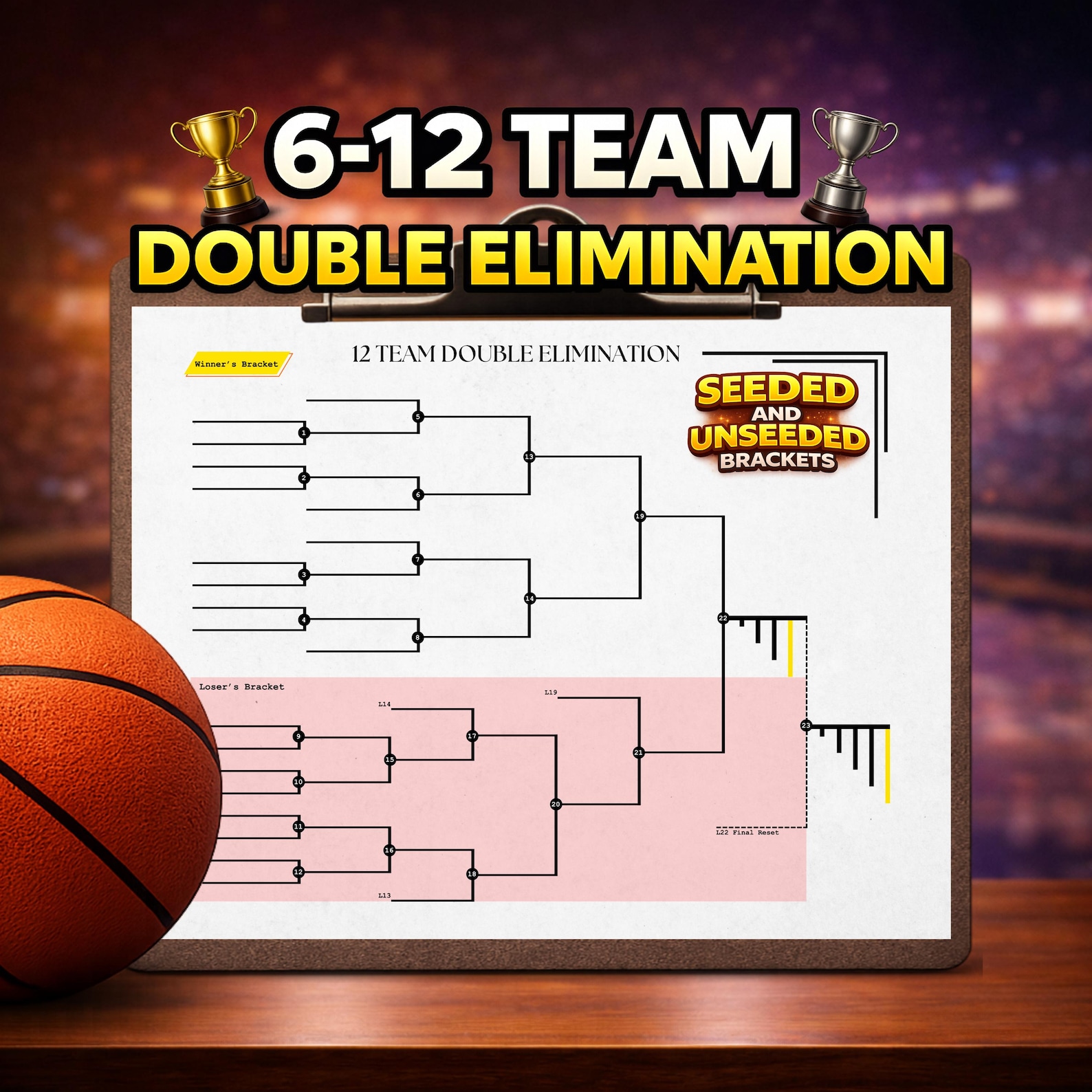 Professional Double Elimination Tournament Brackets (printable PDF) | 6 ...