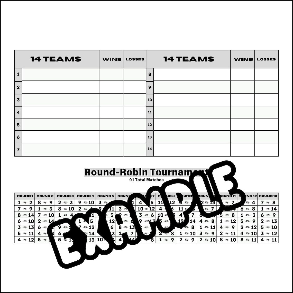 Printable Round-robin Tournament Brackets 4 to 18 Team Templates - Etsy
