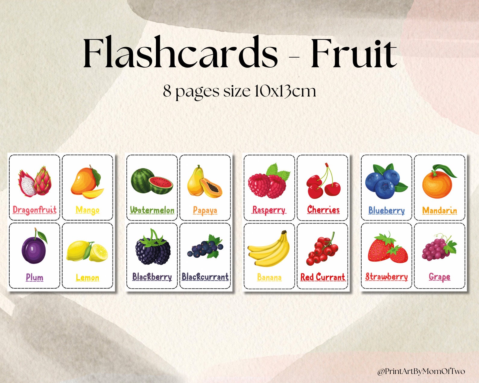 Educational Printable Cards Fruits Cards Preschool Flashcards Learning ...