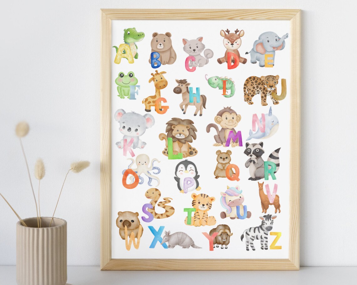 Learn the Alphabet Poster for Kids // Cute Animals Poster // Alphabet ...