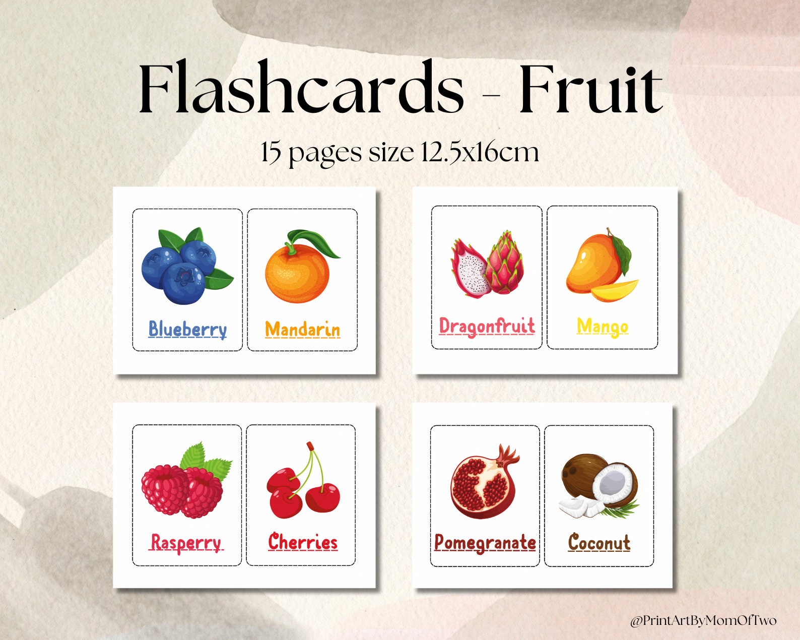 Educational Printable Cards Fruits Cards Preschool Flashcards Learning ...