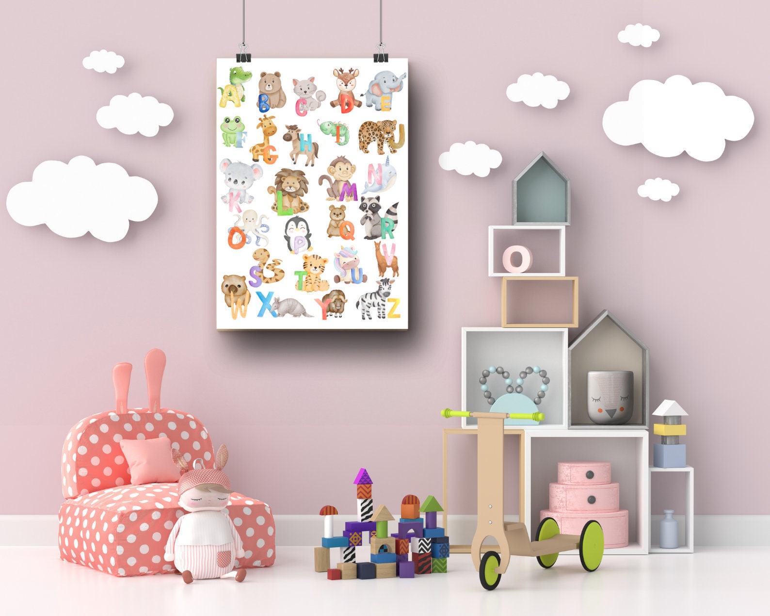 Learn the Alphabet Poster for Kids // Cute Animals Poster // Alphabet ...