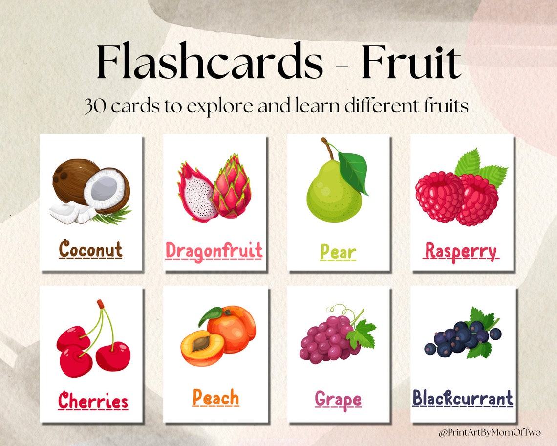 Educational Printable Cards Fruits Cards Preschool Flashcards Learning ...