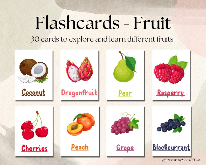 Educational Printable Cards Fruits Cards Preschool Flashcards Learning ...