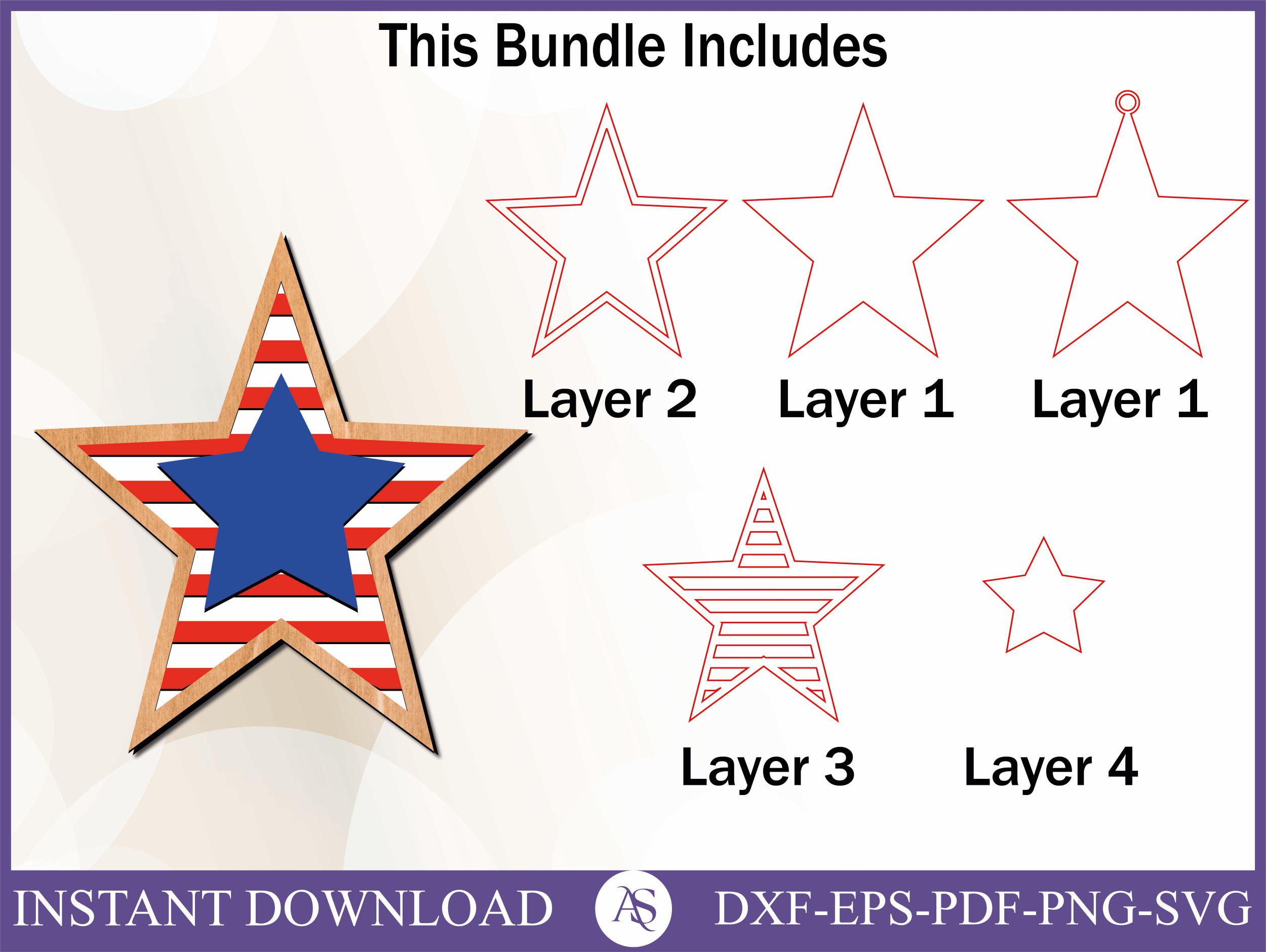 4th of July Stars Laser Cut File, Stars Shelf Sitter Laser Cut File ...