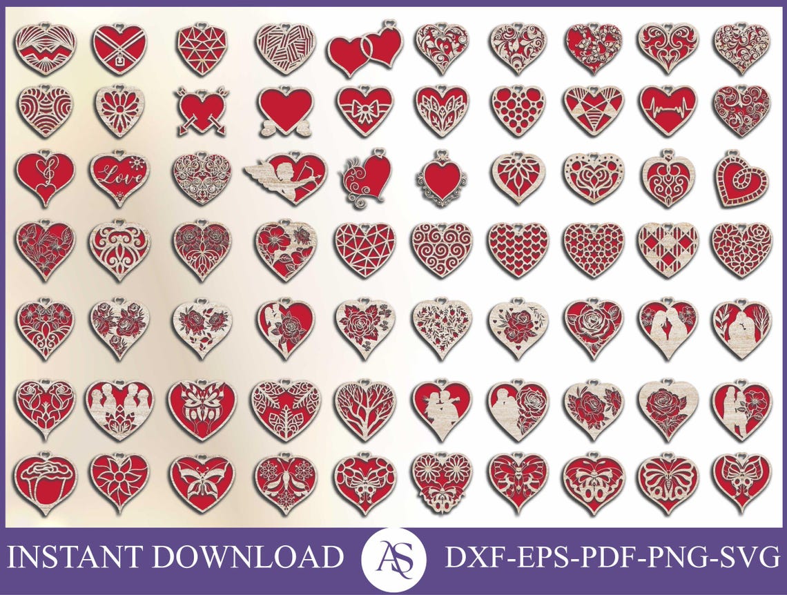 Heart SVG Set, Valentine's Cut Files, Hearts Laser Cut Cricut, 140 ...