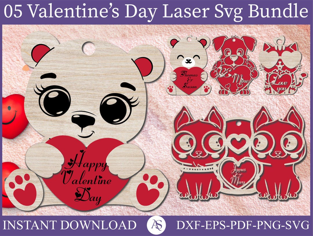 Personalized Teddy Bear With Heart SVG Laser Cut, Valentines Day Gift ...