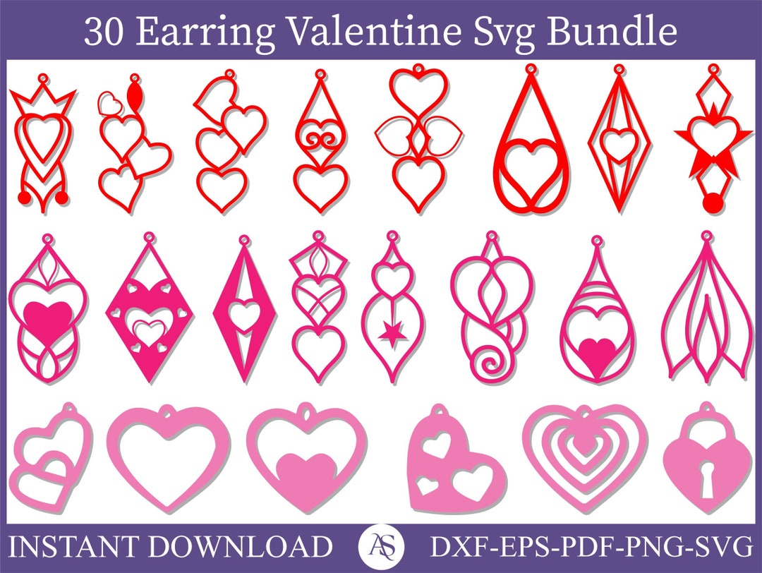 Valentine Earrings SVG, Hearts SVG, Earrings Heart, Faux Leather ...