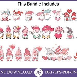 Valentine Gnomes Svg Bundle, Love Svg Bundle, Cricut, Cartoon, Hear Svg ...