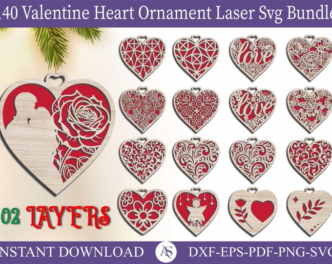 Heart SVG Set, Valentine's Cut Files, Hearts Laser Cut Cricut, 9 Heart ...