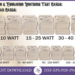 Laser Test Svg, Laser Cutting & Engraving Test Cards, Versions 5w,10w ...