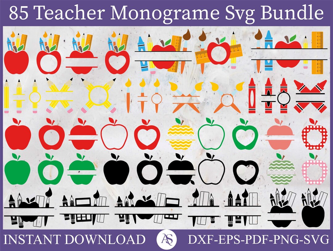 Teacher Monogram Svg Bundle, Teacher Split Monogram Svg, Teacher Name ...