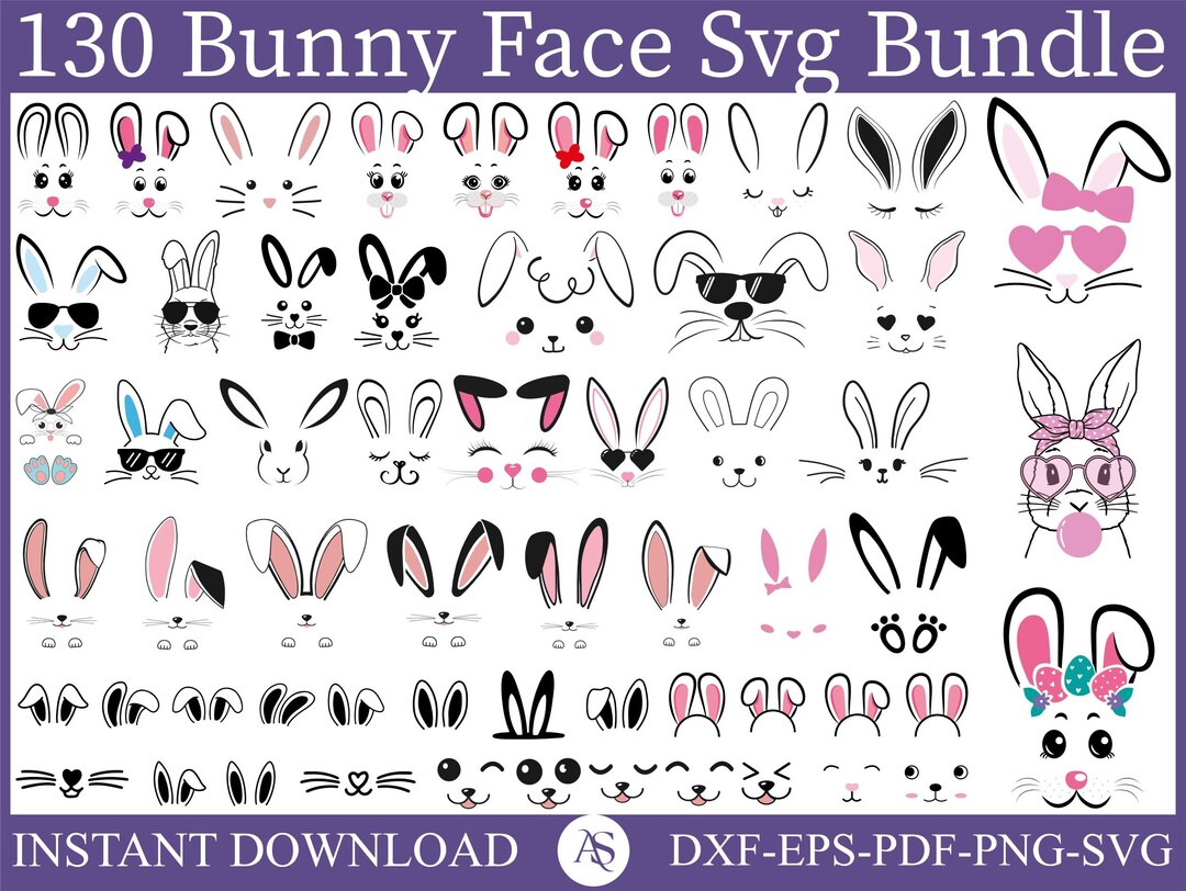 Bunny Face Svg, Easter Svg, Bunny Face Set Easter, Bunny Easter Svg ...