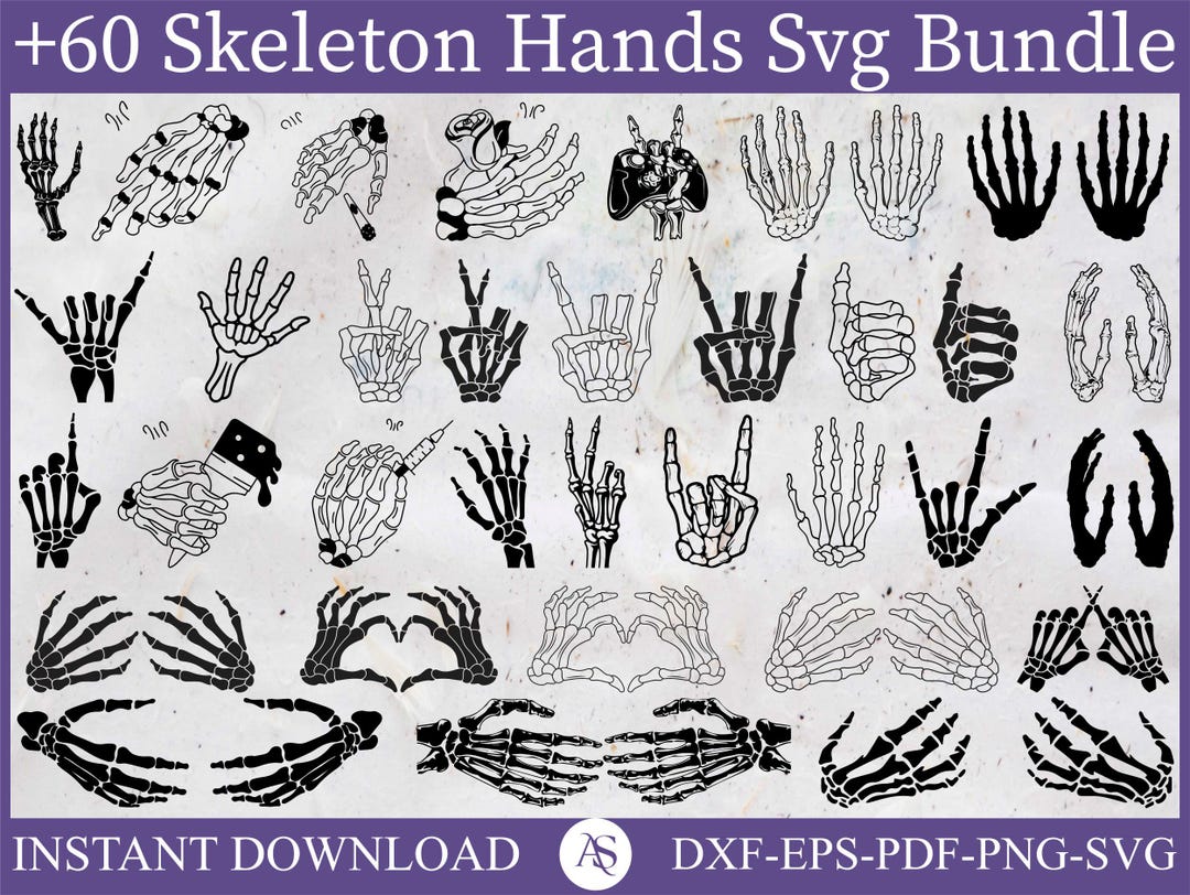 Skeleton Hands Svg Bundle, Skull Skeleton Hand Halloween Svg, Rack Hand ...