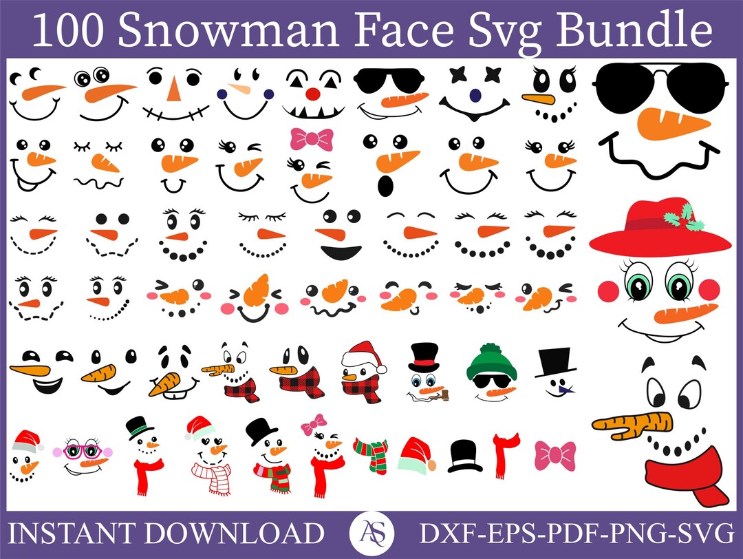 100 Snowman Faces SVG Big Bundle, Snowman SVG, Snowman Clipart ...