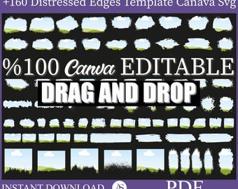 Bleach Effect Distressed Edge Canva Editable Frames Bundle, Fill Your Own Paint Splash, Canva ...