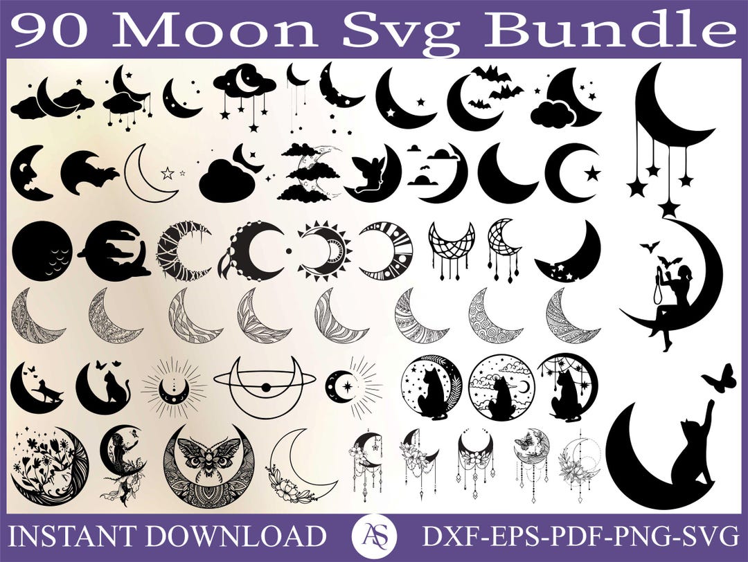 Moon SVG Bundle, Floral Moon Svg, Mystic Celestial Svg, Moon and Stars ...