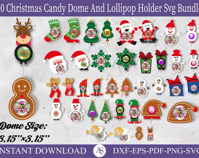 40 Christmas Candy Dome and Lollipop SVG Bundle, Candy Ornaments SVG ...
