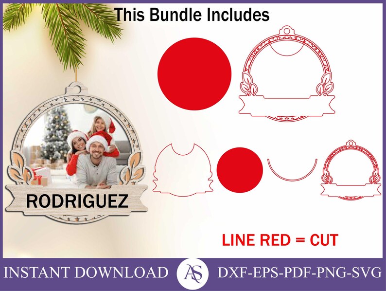 Christmas Tree Ornament Photo Frames Bundle, 3D Family Xmas Photo ...