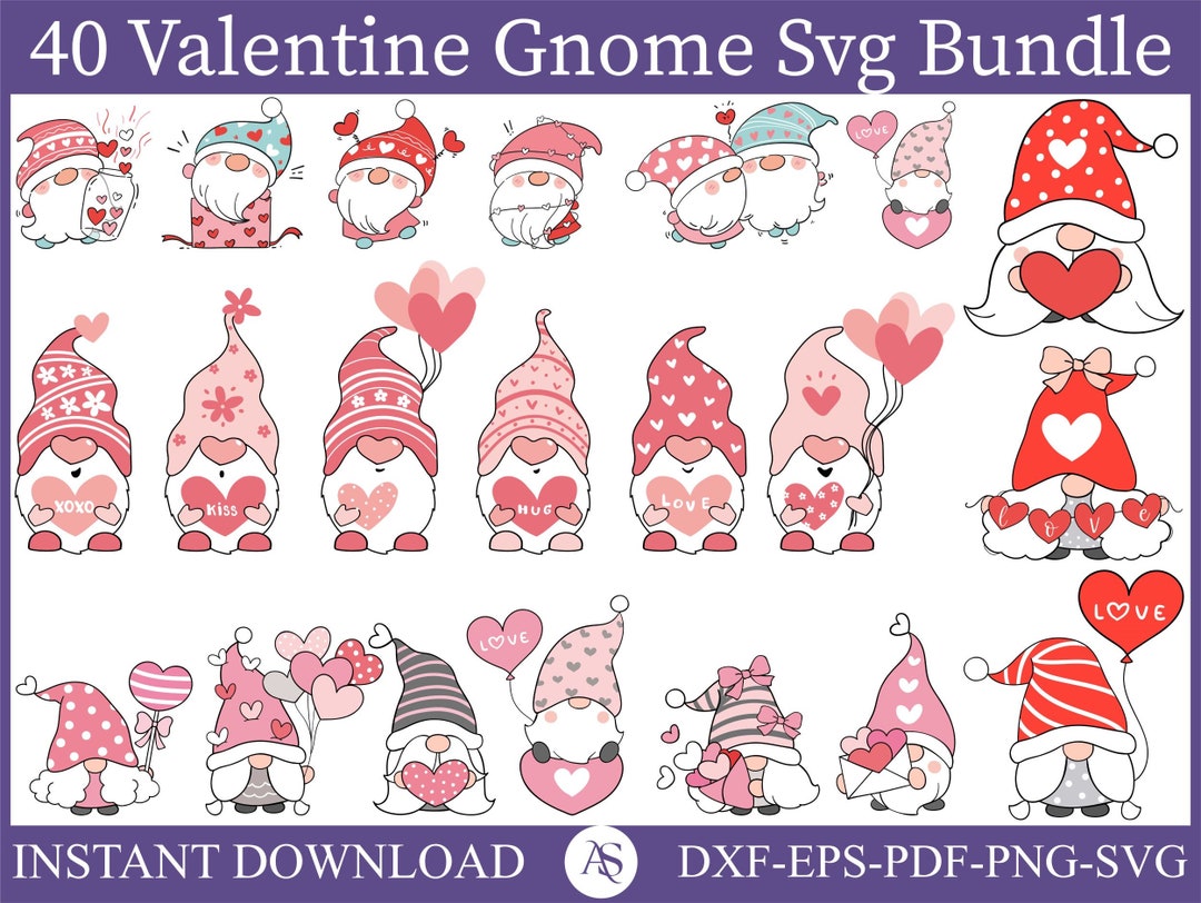 Valentine Gnomes Svg Bundle, Love Svg Bundle, Cricut, Cartoon, Hear Svg ...