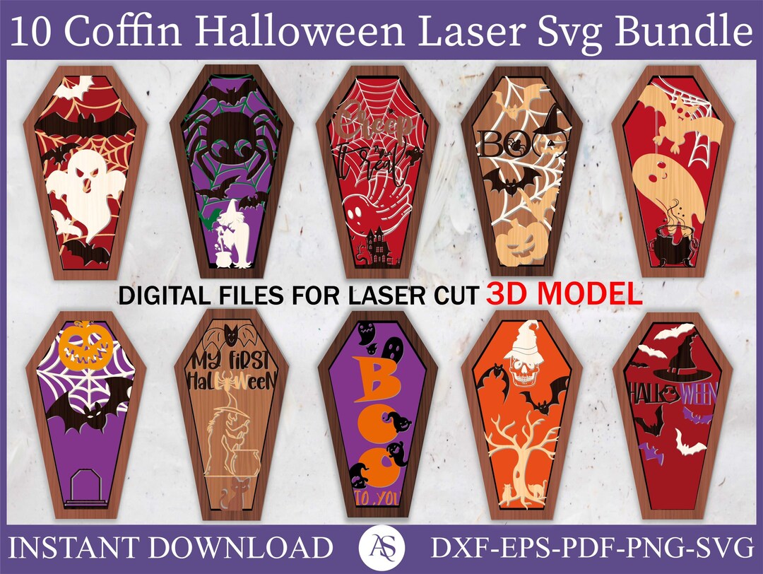 Halloween Coffins Svg Bundle, Halloween Laser Cut, Black Cat Coffin ...