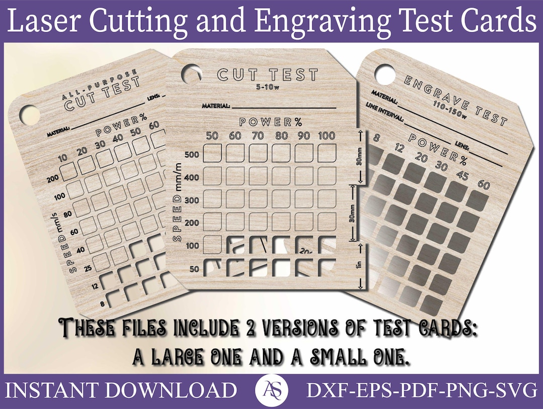 Laser Test Svg, Laser Cutting & Engraving Test Cards, Versions 5w,10w ...