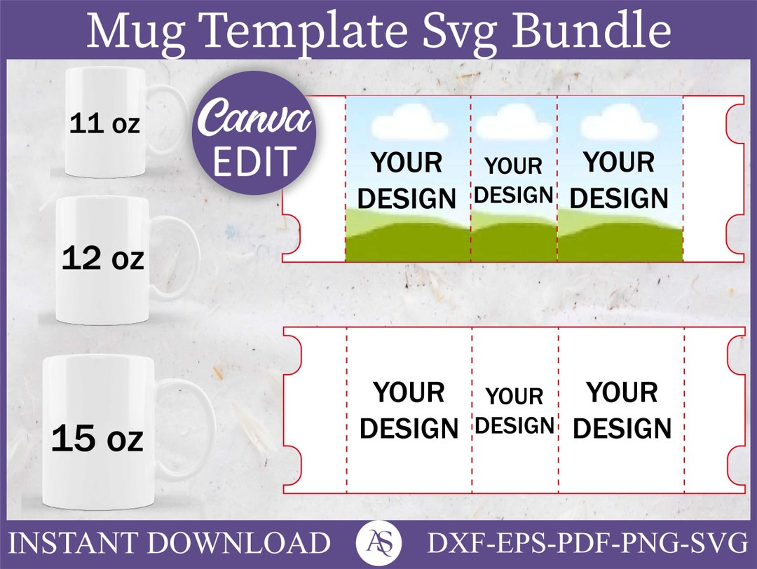 11 - 12 - 15 Oz Mug Template, Sublimation Template, Full Wrap Mug ...
