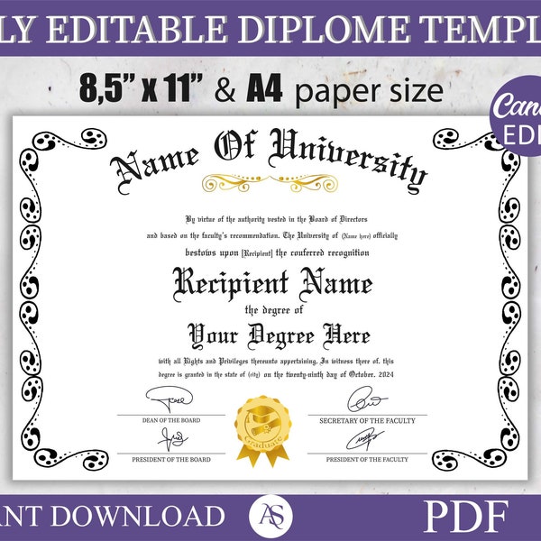 College Certificate Template Canva - Etsy