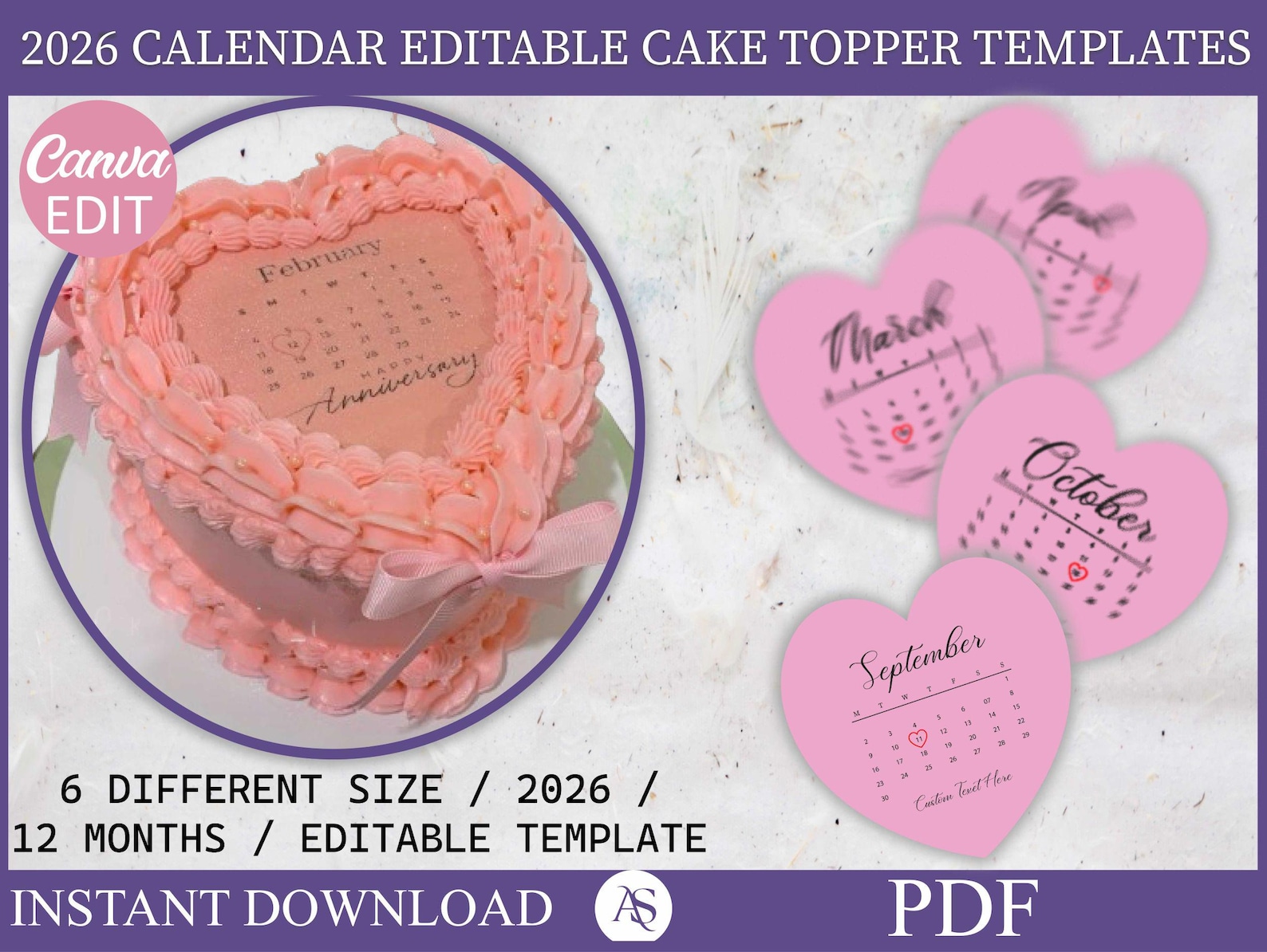 2026 Calendar Heart Cake Toppers, Burn Away Cake Topper Calendar ...