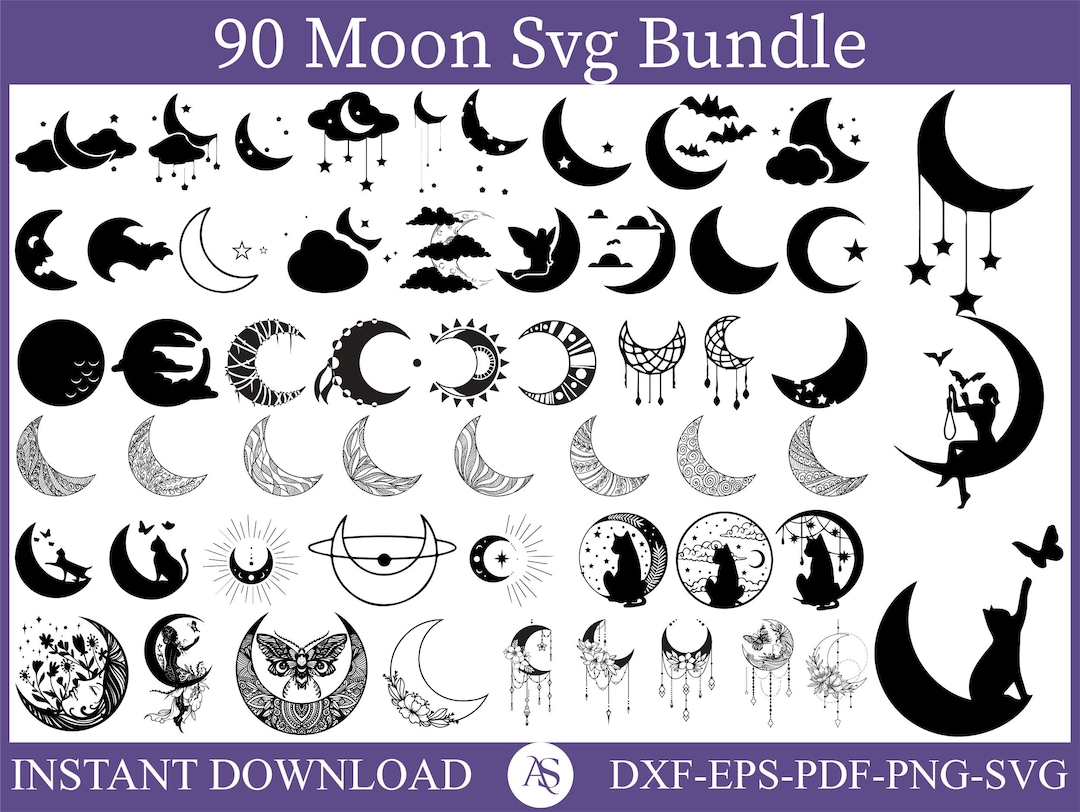 Moon SVG Bundle, Floral Moon Svg, Mystic Celestial Svg, Moon and Stars ...