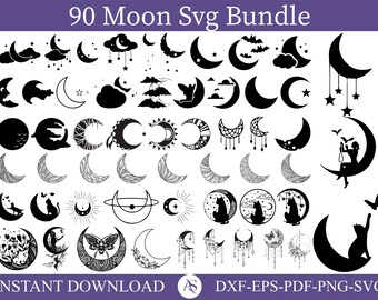 Moon SVG Bundle, Floral Moon Svg, Mystic Celestial Svg, Moon and Stars ...