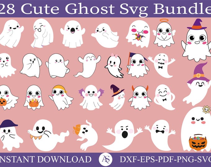 Cute Ghost Svg Bundle, Halloween Svg, Retro Halloween Svg, Ghost ...