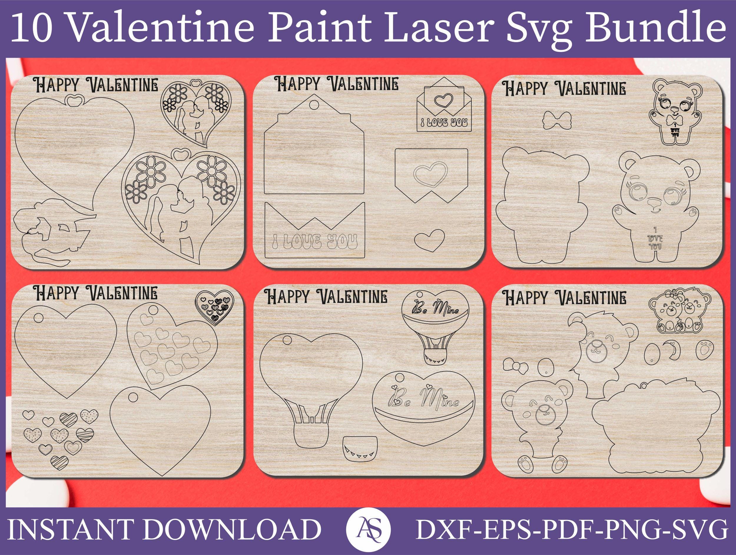 10 Valentine's Day Set, Pop-out Kids DIY Craft Kit, SVG, Valentine Bear ...