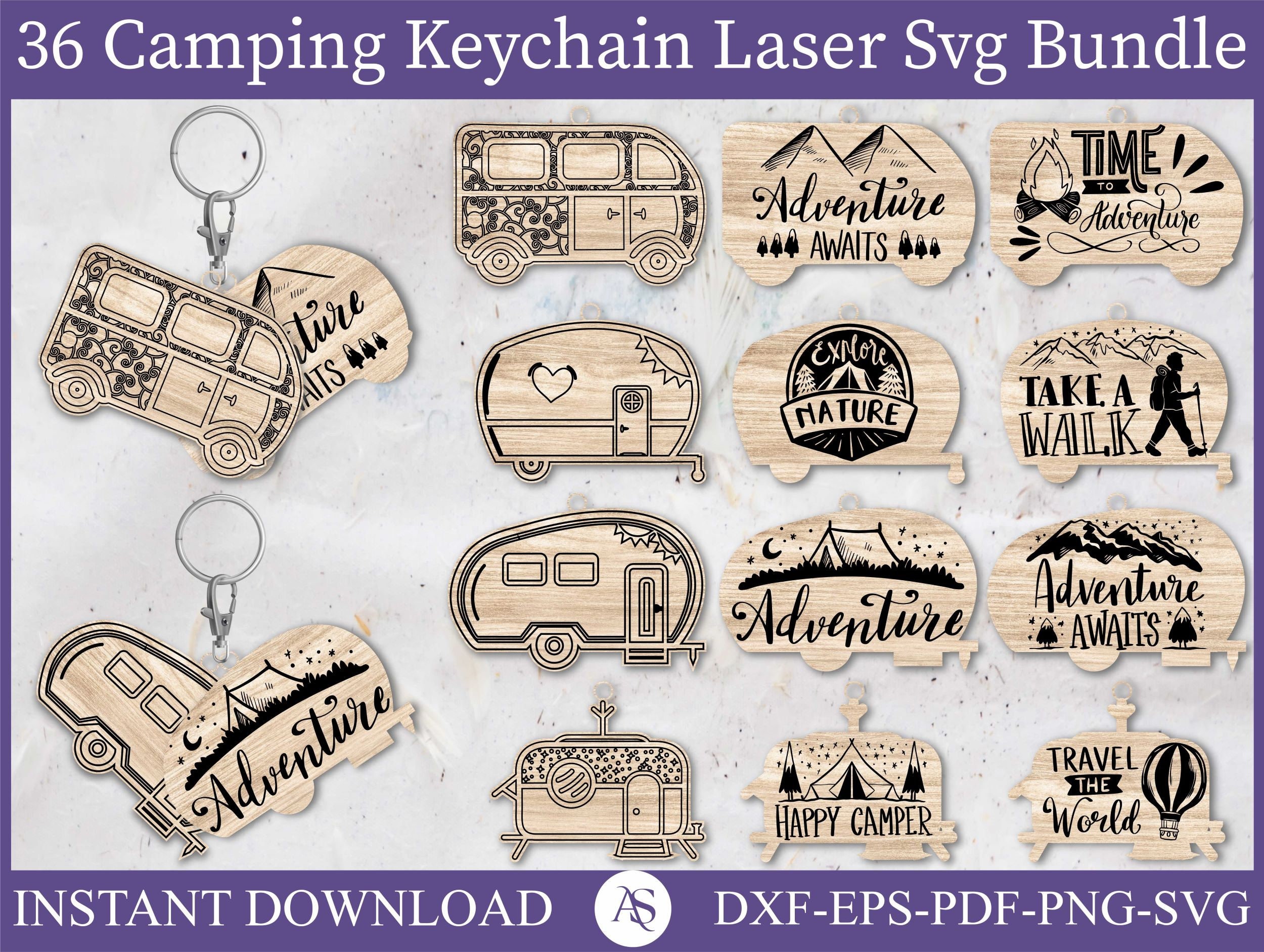 Bundle Camping Keychains Svg ,motorhome Wooden Keyring Svg ,caravan ...