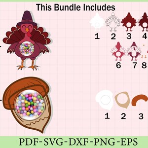 10 Turkey Candy Dome SVG, Candy Ornaments SVG, Thanksgiving Party Favor ...
