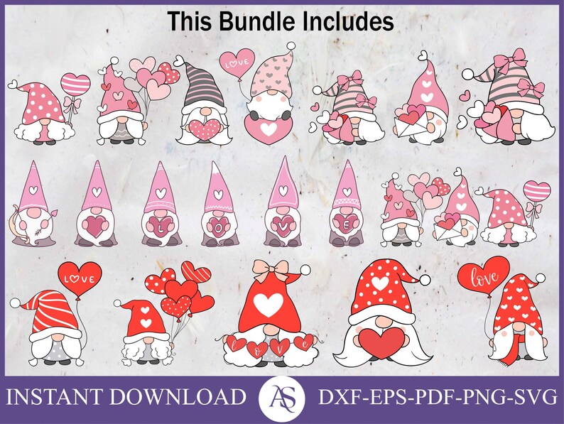 Valentine Gnomes Svg Bundle, Love Svg Bundle, Cricut, Cartoon, Hear Svg ...