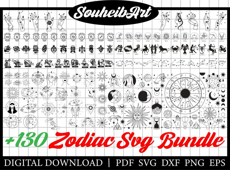 Zodiac Signs SVG Bundle Horoscope SVG Bundle Celestial Star - Etsy
