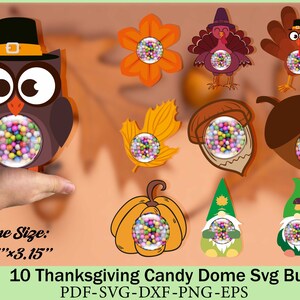10 Turkey Candy Dome SVG, Candy Ornaments SVG, Thanksgiving Party Favor ...