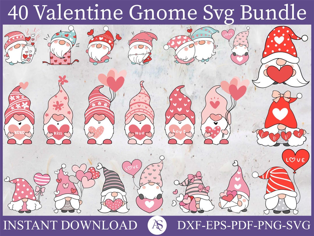 Valentine Gnomes Svg Bundle, Love Svg Bundle, Cricut, Cartoon, Hear Svg ...