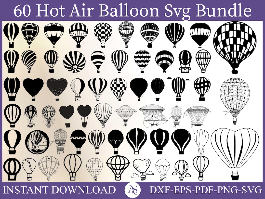 60 Hot Air Balloon SVG Bundle, Hot Air Balloon PNG Bundle, Hot Air ...