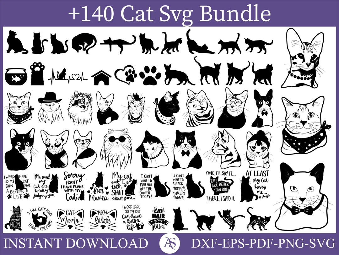 Cat SVG Bundle, Cat PNG Bundle, Cat Clipart, Kitten Svg, Cat Silhouette ...