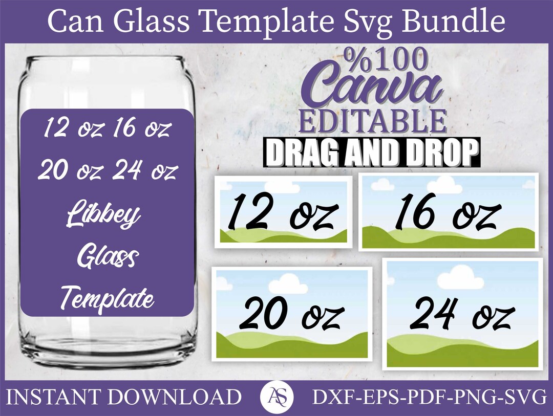 Can Glass Template Bundle , 12 Oz, 16 Oz, 20, 24 Oz Glass Wrap Template ...