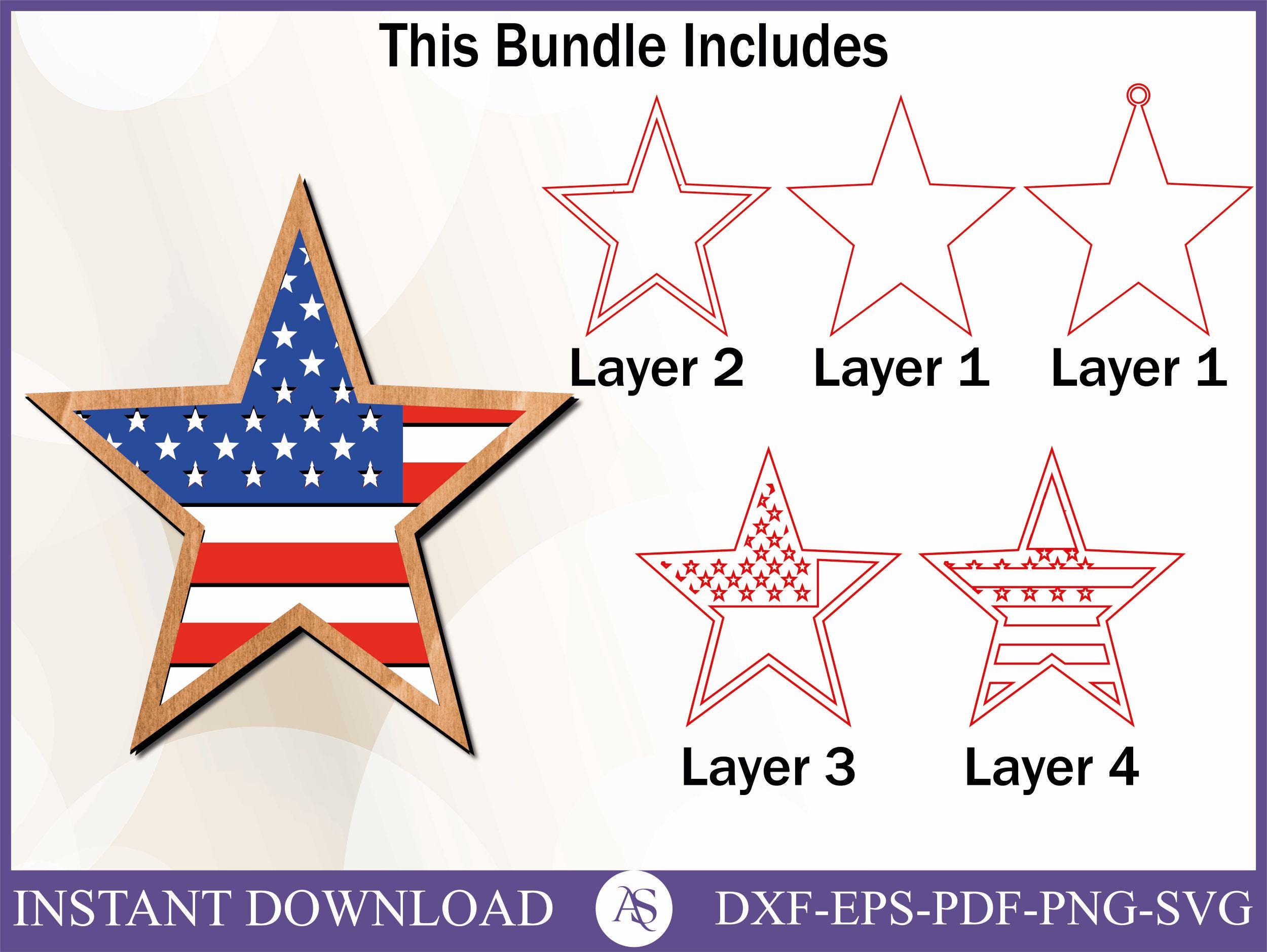 4th of July Stars Laser Cut File, Stars Shelf Sitter Laser Cut File ...