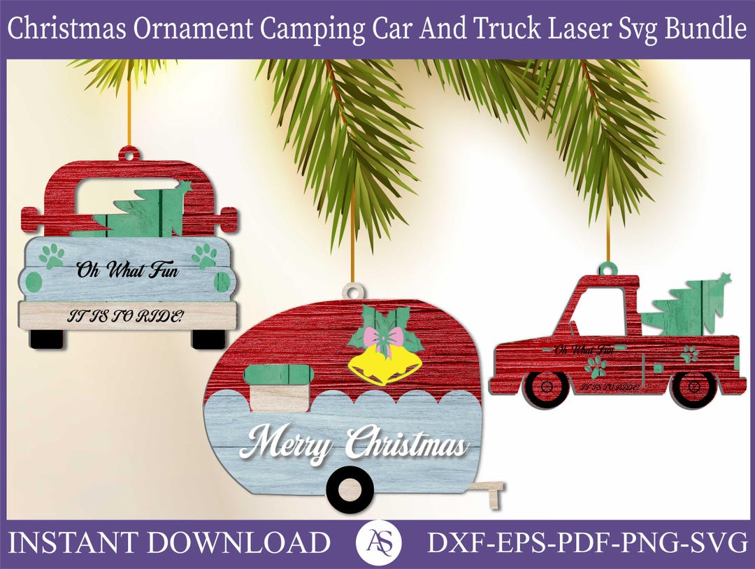 Christmas Truck and Camper Ornament SVG File, Laser Cut File, Camper ...